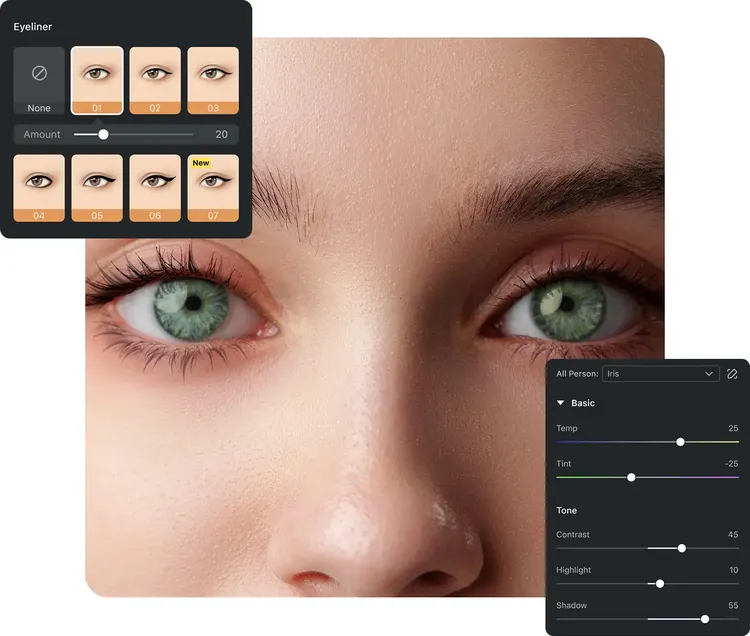 different eye colour filter